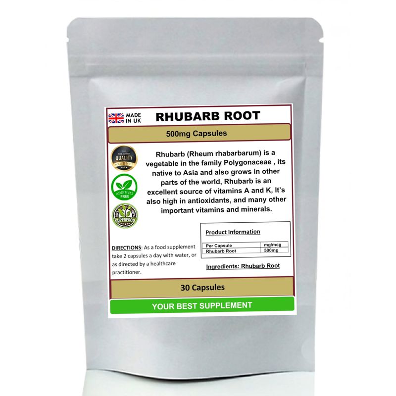 Rhubarb Root Capsules 500mg 100% Pure No Additives, High Strength (30 ...