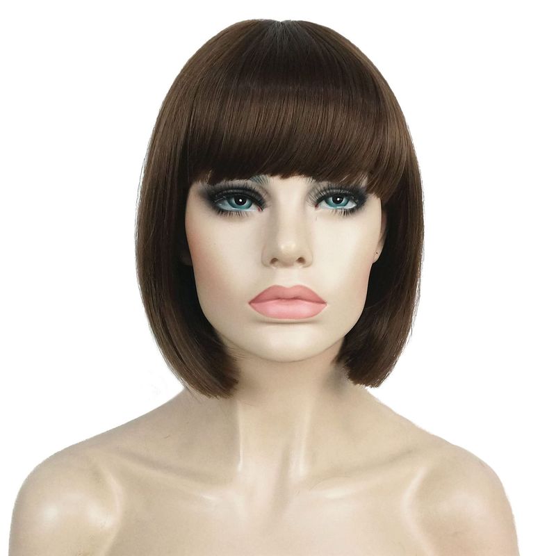 Aimole Short Straight Bob Wig Cute Flat Bangs Synthetic Full Women Wigs ...