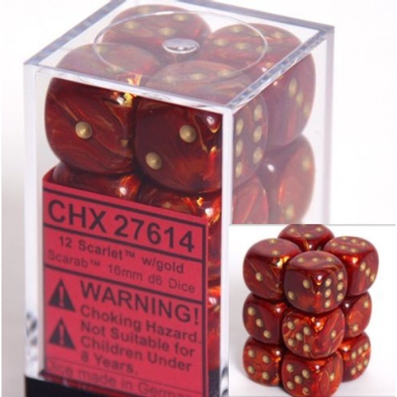 Chessex Dice D6 Sets: Scarab Scarlet with Gold - 16Mm Six Sided Die (12 ...