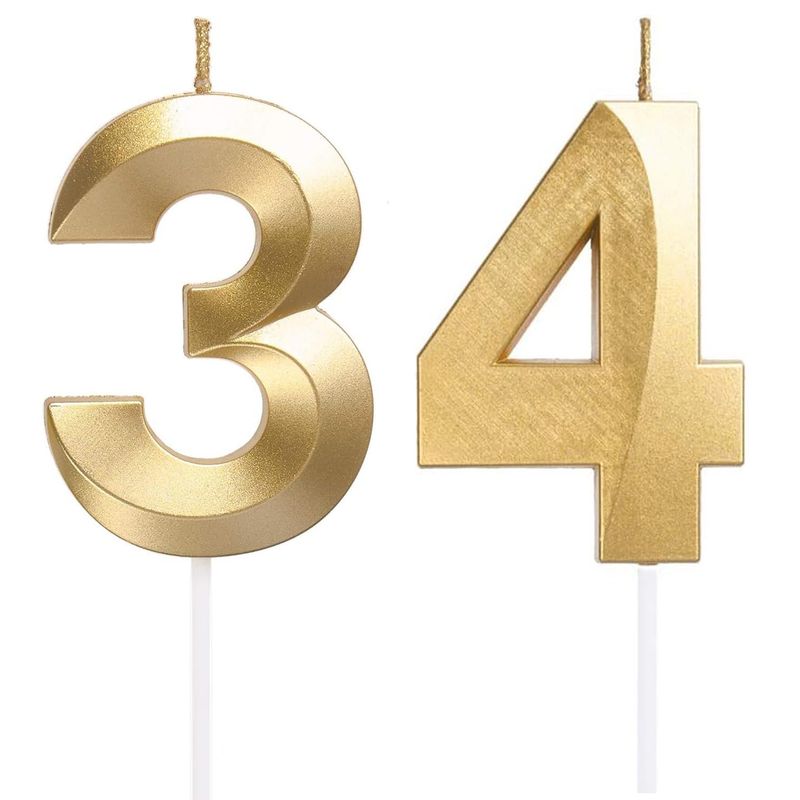 34/43rd Birthday Candles, Number 34/43 Candle, Gold Happy Birthday ...