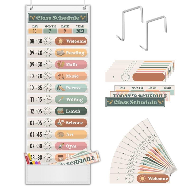 Godery Boho Daily Schedule Pocket Chart for Classroom with 24 Cards ...