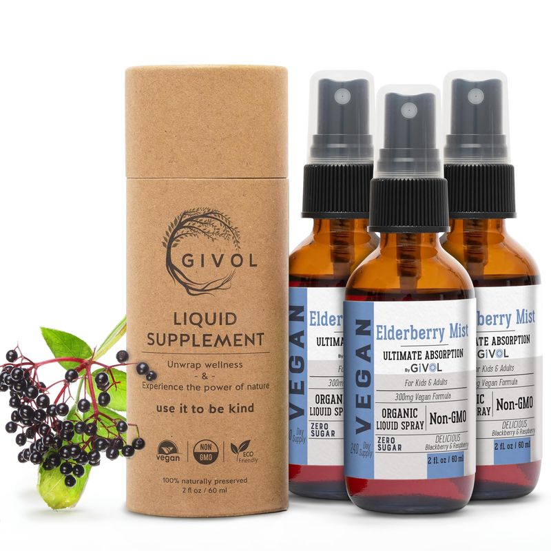 GIVOL Organic Elderberry Mist - Sambucus Nigra (Extra Strength) Liquid Extract for Kids & Adults ...