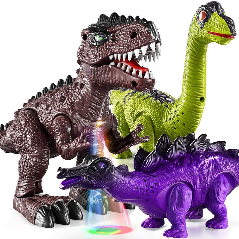 TEMI 3 Pack Electric Walking Dinosaur Toys with Roar Sounds and Lights, Realistic Robot T-rex ...
