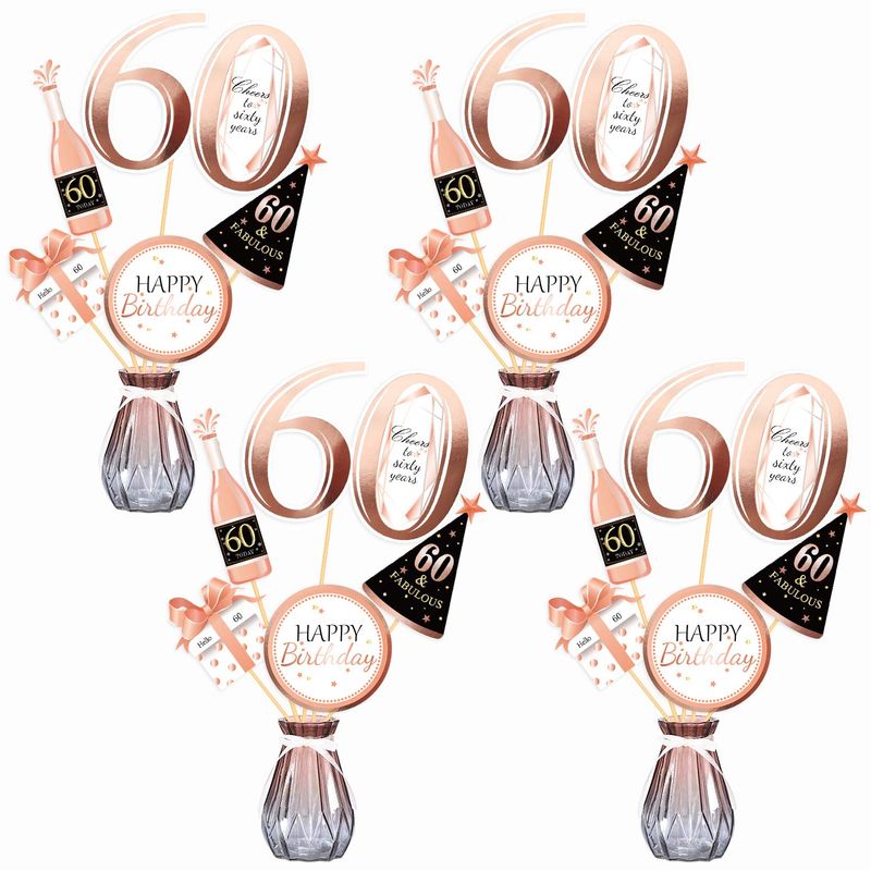Qpout Rose Gold 60th Birthday Centerpiece Sticks-60th Birthday Table Toppers -Birthday Party ...
