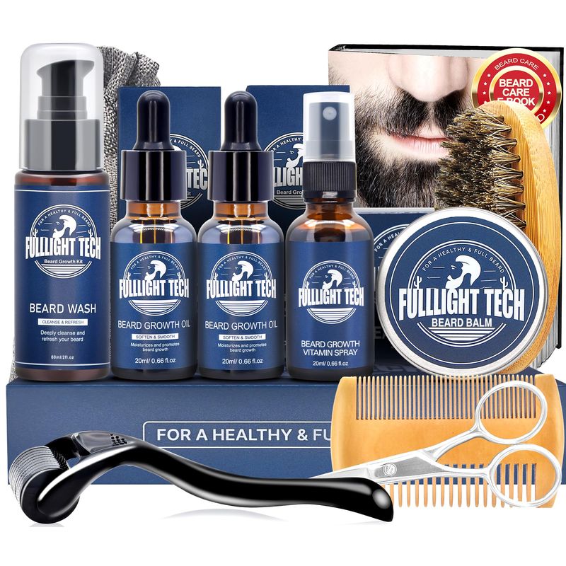 FULLLIGHT TECH Beard Kit,Beard Grooming Kit for Men w/Beard Vitamin ...