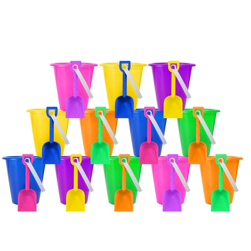 4E's Novelty 12 Sets 5.5" Sand Buckets and Shovels for Kids Bulk (12 ...