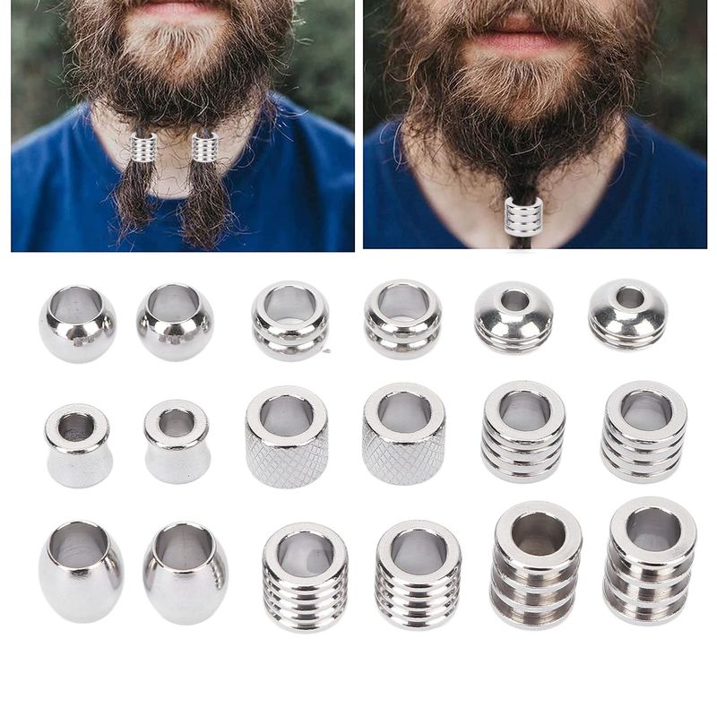 Chazcool Beard Beads, 18pcs Stainless Steel Beard Ties for Men, 18pcs ...