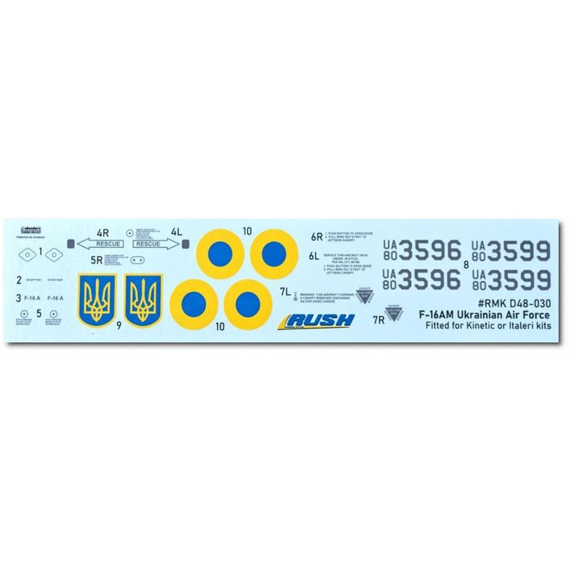 Rush Model Kits 1/48 F-16A Ukrainian Air Force Decal Plastic Model ...