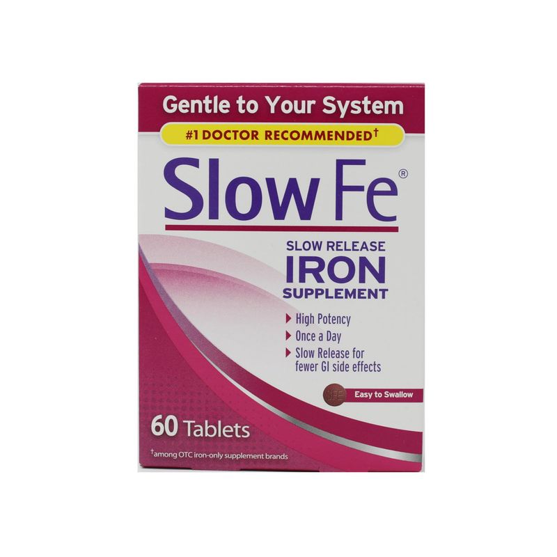 Slow Fe, High Potency Iron 45 mg, Slow Release - 60 Tablets - Pack of 3 ...