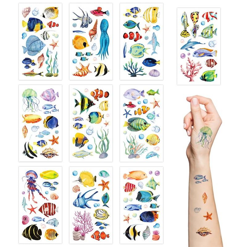 Tropical Ocean Fish Temporary Tattoos,10 Sheets Ocean Animals Under The ...