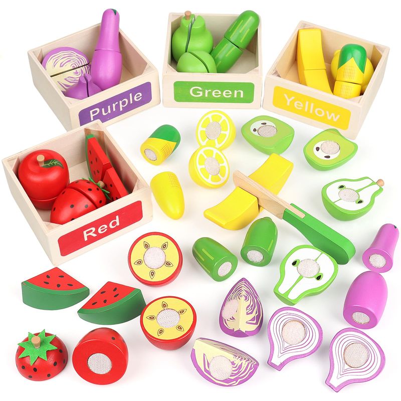MerryPony Wooden Play Food Toy Set for Kids Kitchen Accessories ...