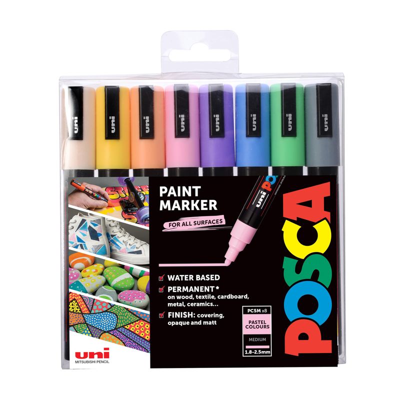 Posca Pens PC-5M Felt Tip Acrylic Paint Colouring Set. Opaque Coloured ...