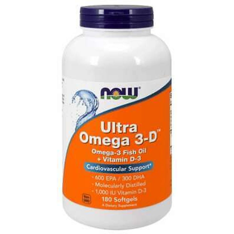 NOW Foods Ultra Omega 3-D Fish Oil + Vitamin D-3 Cardiovascular 180 ct ...