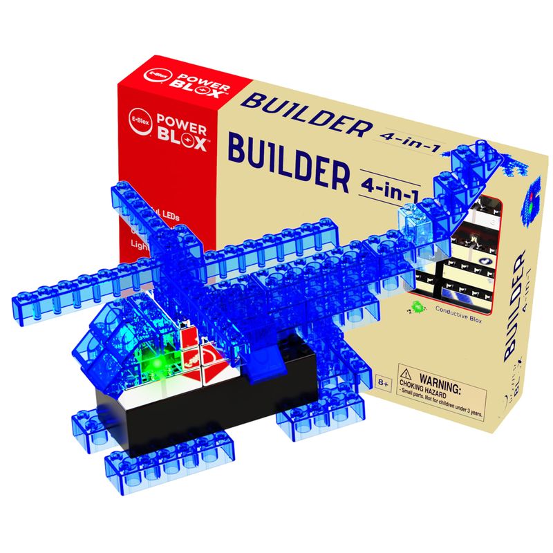 E-Blox 4-in-1 Power Blox Builder STEM Kit (46 Pieces), Colorful LED ...
