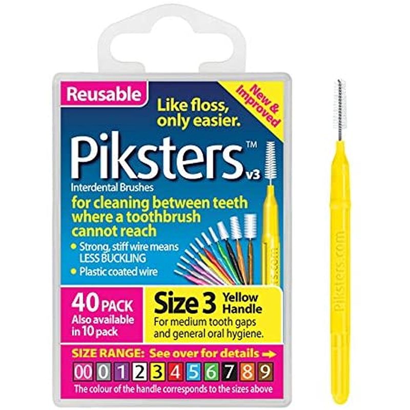 Piksters Interdental Brush Size 3 (40 Pack) - Yellow - Adult - Manual ...