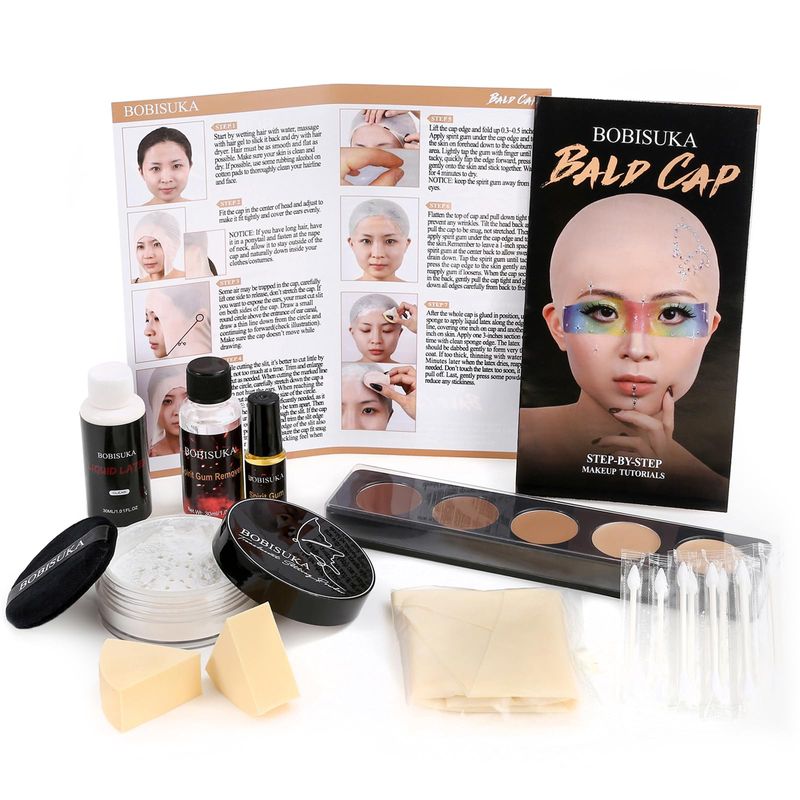 Bald Cap Halloween Makeup Kit for Men & Woman, Complete Bald Cap ...