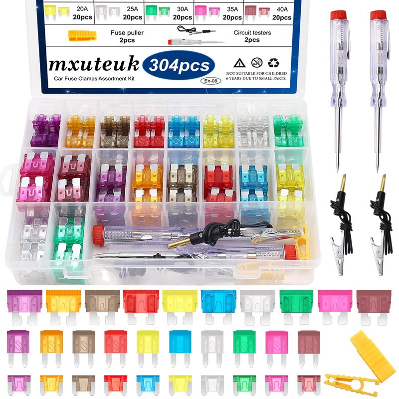 mxuteuk 304Pcs Car Fuses Assortment Kit with Fuse Puller and Circuit ...