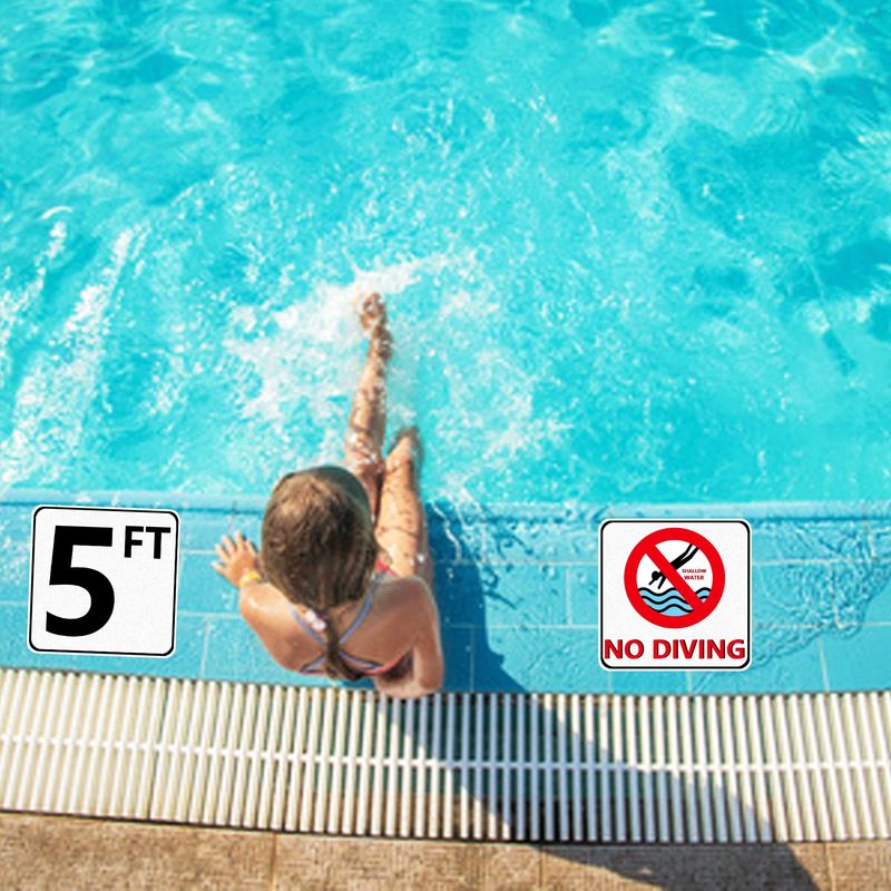 Swimming Pool Depth Marker Sticker No Diving Adhesive Pool Safety Marker 4 Pieces NO DIVING Pool ...