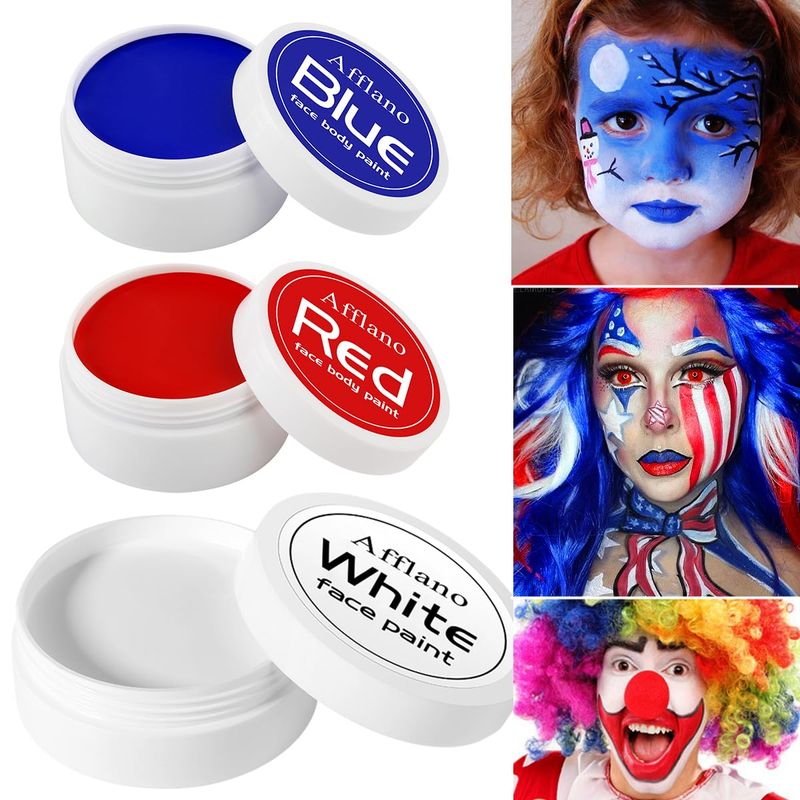 DE'LANCI Red White Blue Face Paint Palette,Waterproof Clown Makeup Body ...