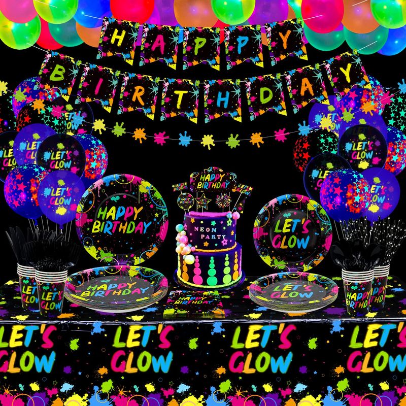 225 Pieces Glow Neon Party Supplies - Neon Balloon, Glow in the Dark ...