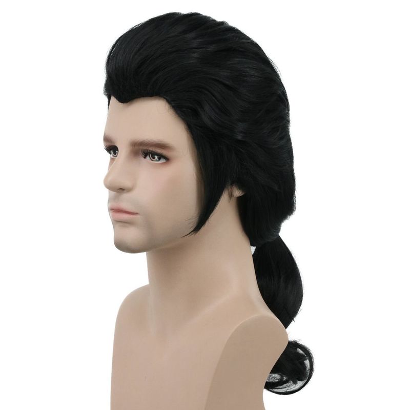 Karlery Men Long Wave Black Wig Gaston Colonial Wig Halloween Costume ...