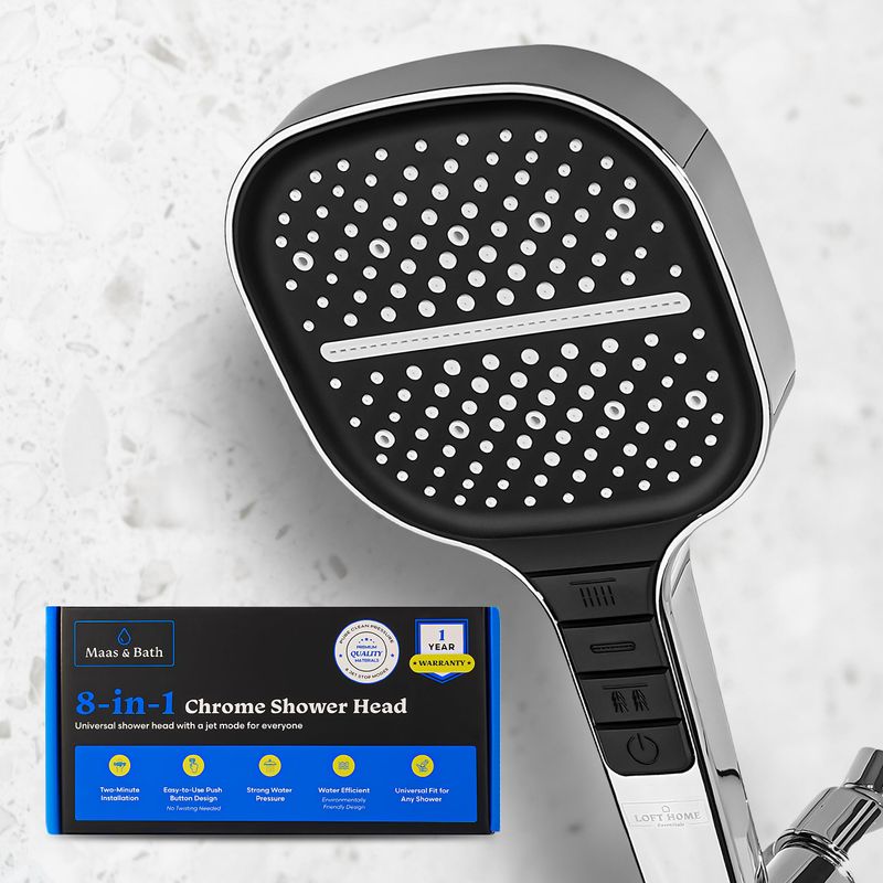 Loft Home Essentials Shower Head (Only) - Maas & Bath 8-in-1 Chrome ...