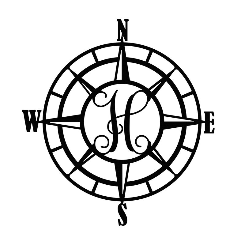 Nautical Compass Rose Metal Wall Art with Monogram Letter - Online ...