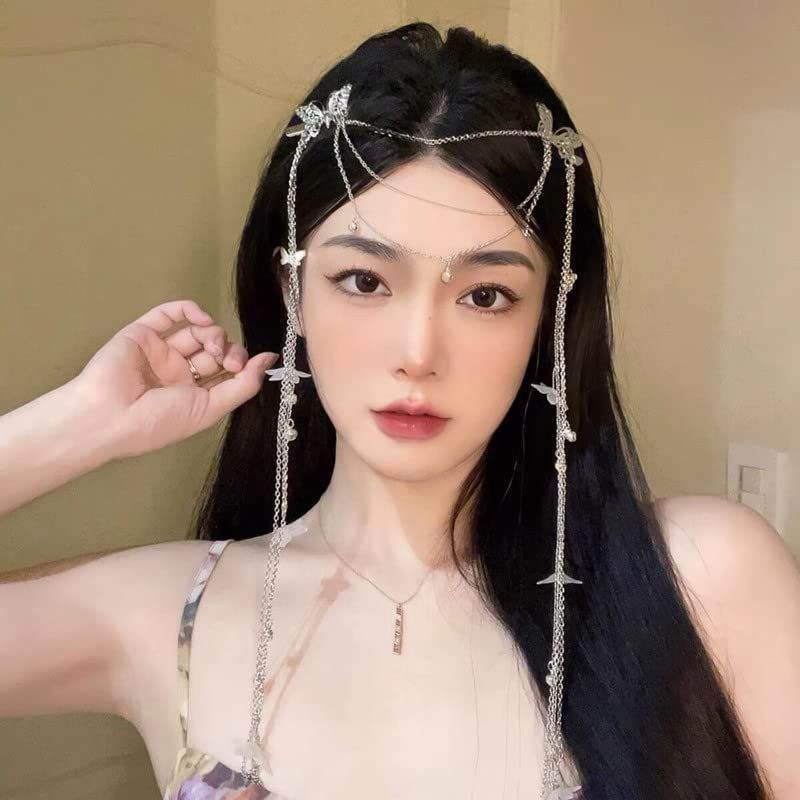 BSLVWG Boho Head chain Sliver Flower Bridal Headpiece Floral Bead ...