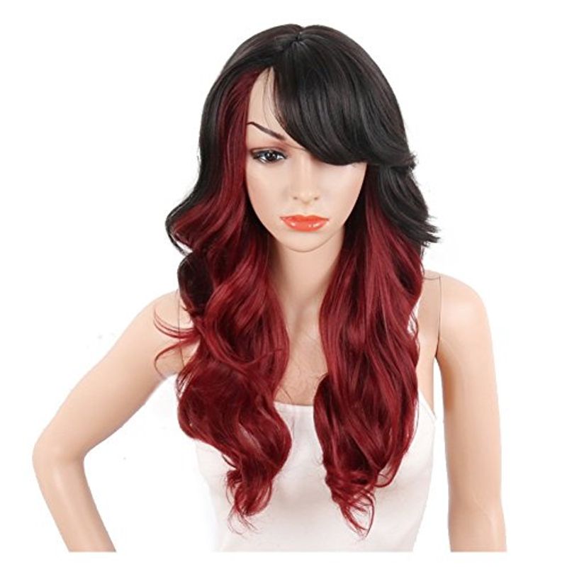 KRSI Ombre Red Synthetic Wigs for Black Women Dark Roots Long Natural ...