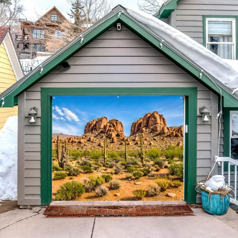 Desert Cactus Garage Door Cover Banner Decorations Backdrop 7x8ft Wild ...