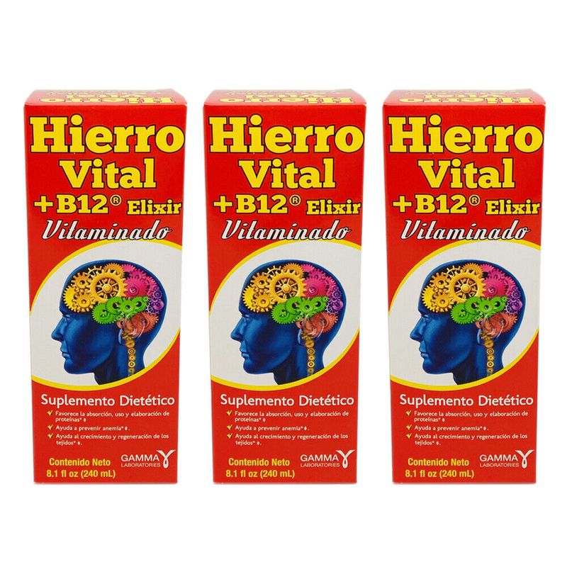 Hierro Vital B12 Dietary Supplement. Multi-vitamin Complex. 8.1 fl.oz ...