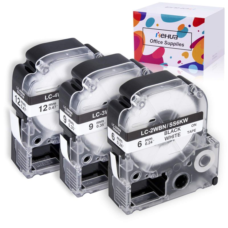 Hehua Tepra Tape, 6mm, 9mm, 12mm, White Bottom and Black Letters, Tepra ...