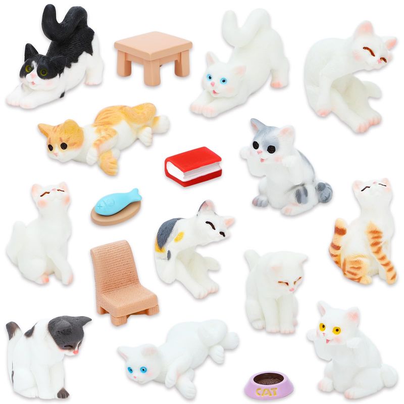 ONEST 18 Pieces Mini Cat Figurines Playset Hand Painted Tiny Cats ...