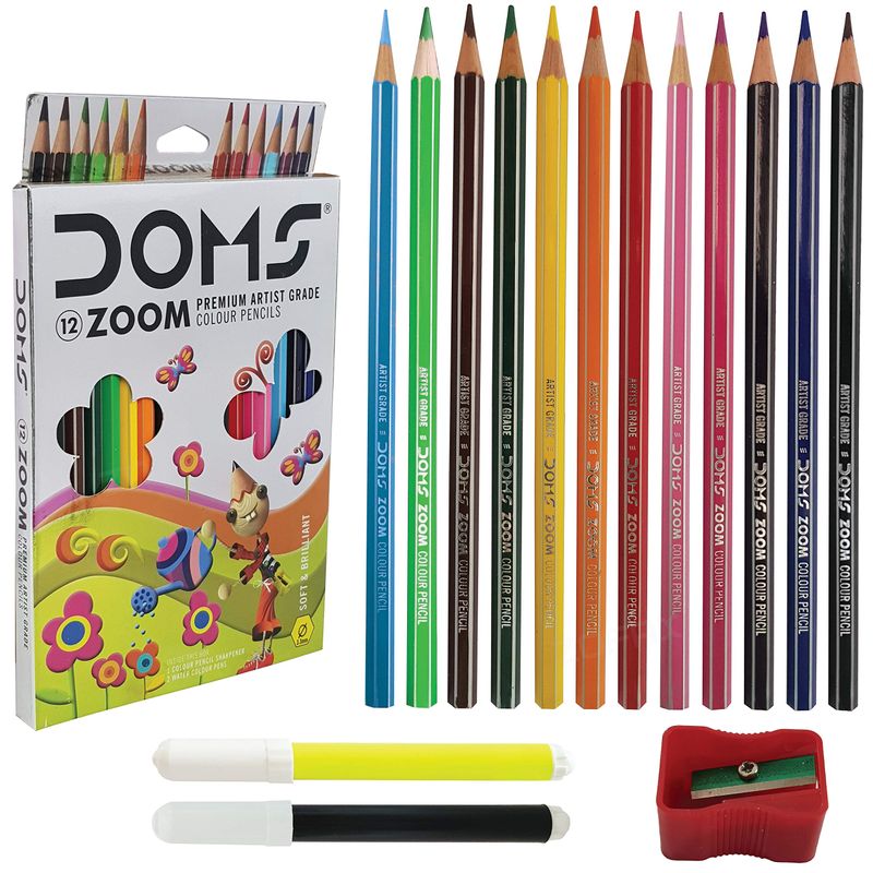 Doms Zoom Premium 12 x Bright Shades Artist Hexagonal Colouring Pencils ...
