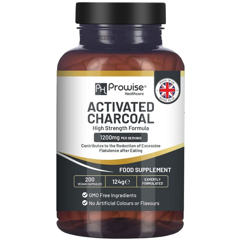 Activated Charcoal Capsules - 200 High Strength Vegan Capsules- 1200mg ...