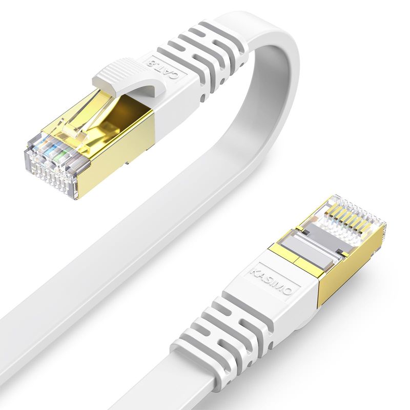 KASIMO CAT8 LAN Cable, Category 8, Flat, 40 Gbps, 2,000 MHz, SFTP, RJ45 ...