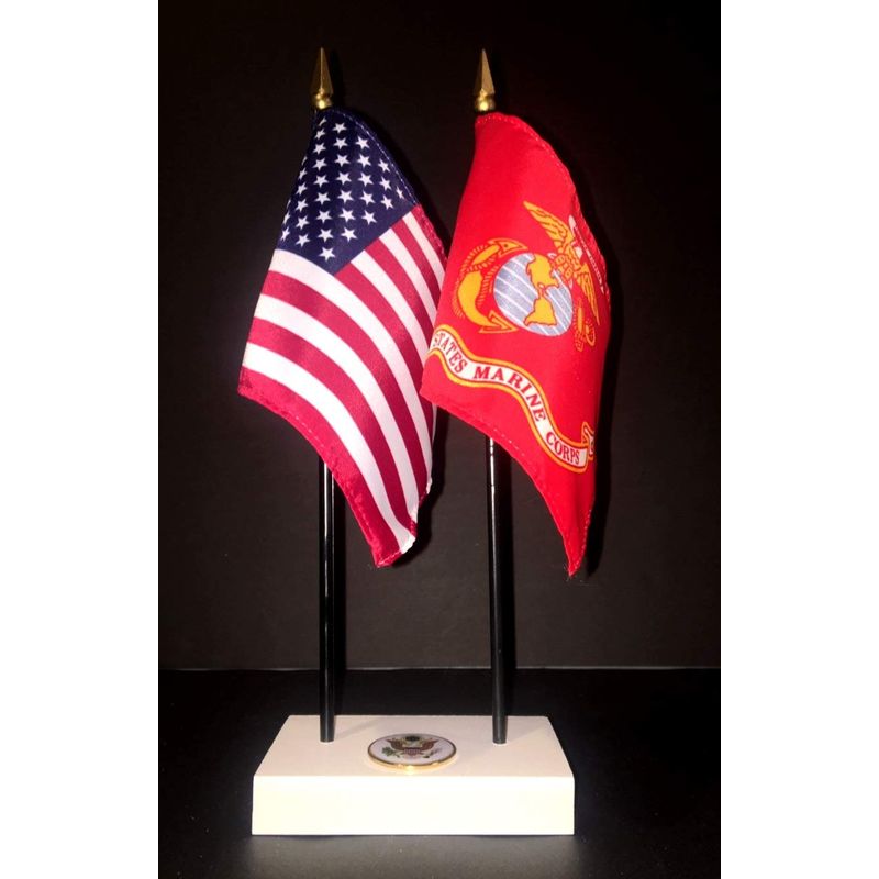 Made in the USA. 1 American and 1 United States Marine Corps Rayon 4"x6 ...
