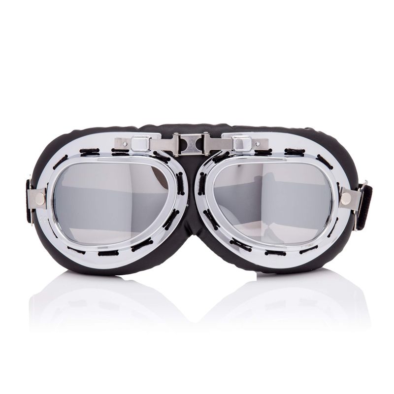 Ultra Silver with Mirrored Lenses Vintage Classic Motorcycle Helmet ...
