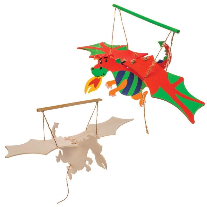 Baker Ross AW568 Dragon Wood Craft Puppets (Pack of 3) Moving Puppet ...