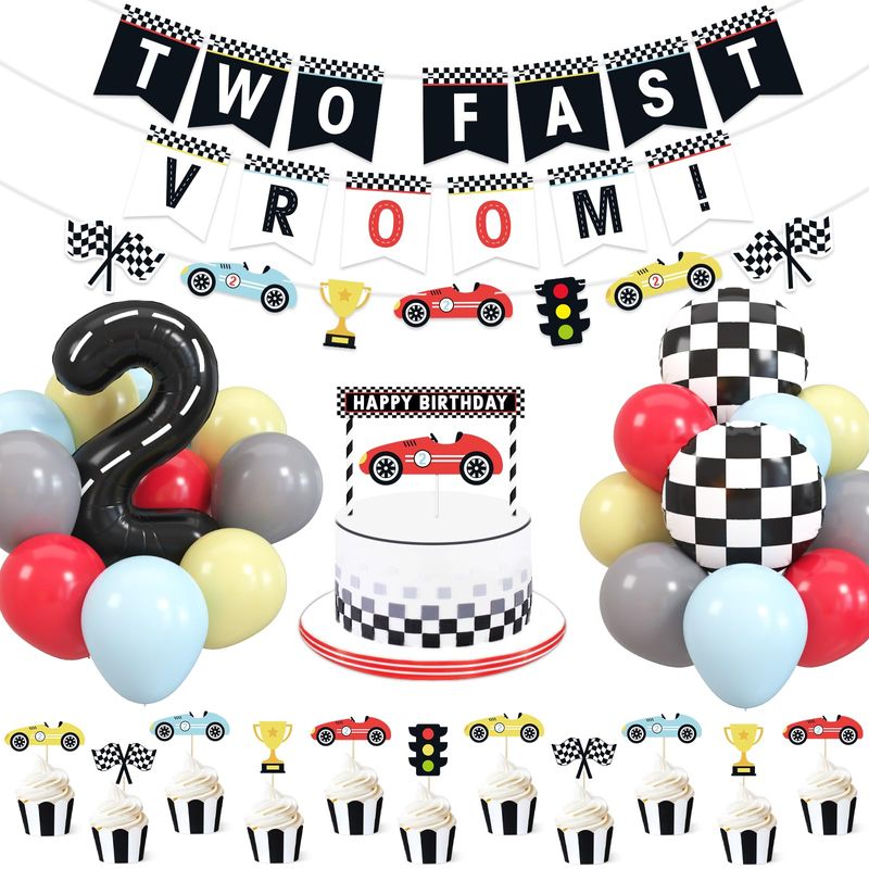 Bessmoso Vintage Two Fast Birthday Race Car Party Decorations Supplies ...