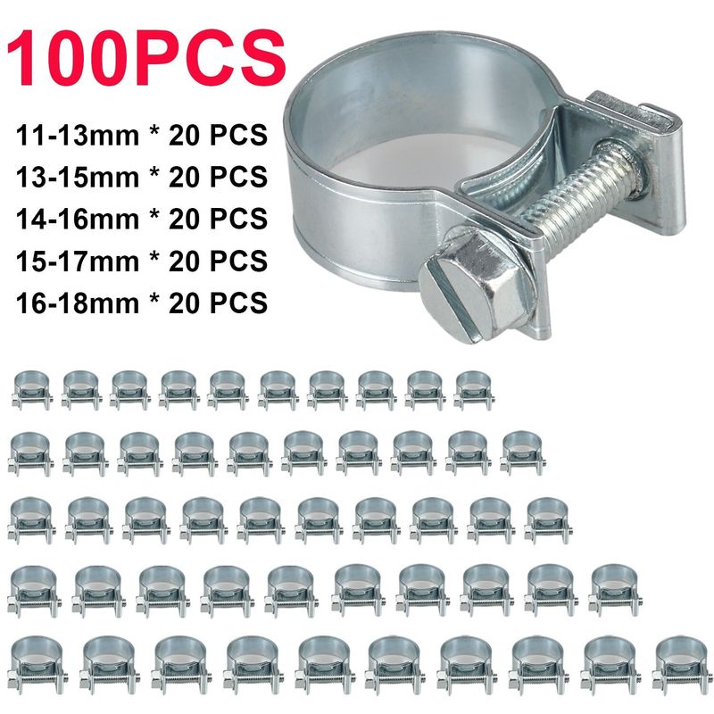 100pcs (11-18mm) Fuel Injection Gas Line Hose Clamps Clip Pipe Clamp ...