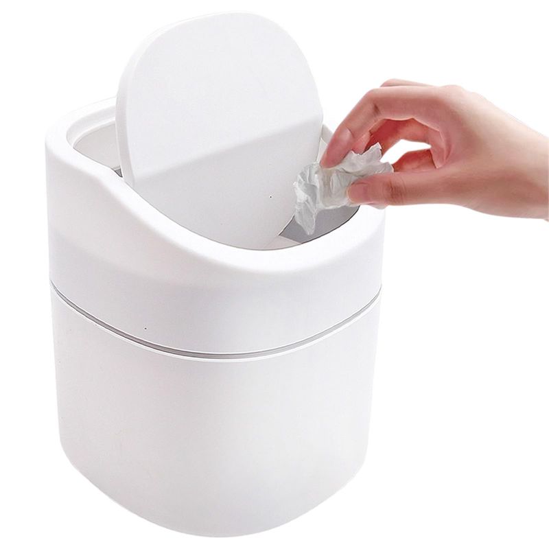 LTHERMELK Mini Desk Bin, White Plastic Desktop Trash Bin with Lid ...
