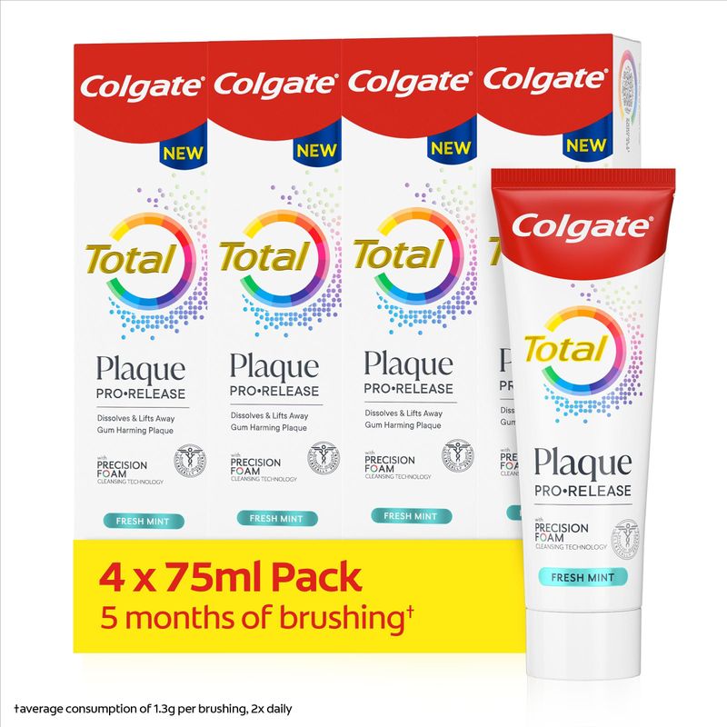 Colgate total Plaque Pro-Release Fresh Mint Toothpaste 75ml X4 - Dental ...