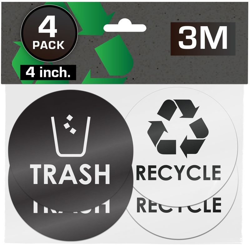 Recycling & Trash Bin Stickers - [4-Pack, 4" Inch Round Decals] - Easy ...