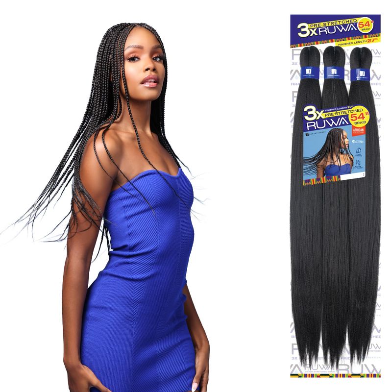 Sensationnel Ruwa prestretched braiding hair - 3x Ruwa 54-inch water ...