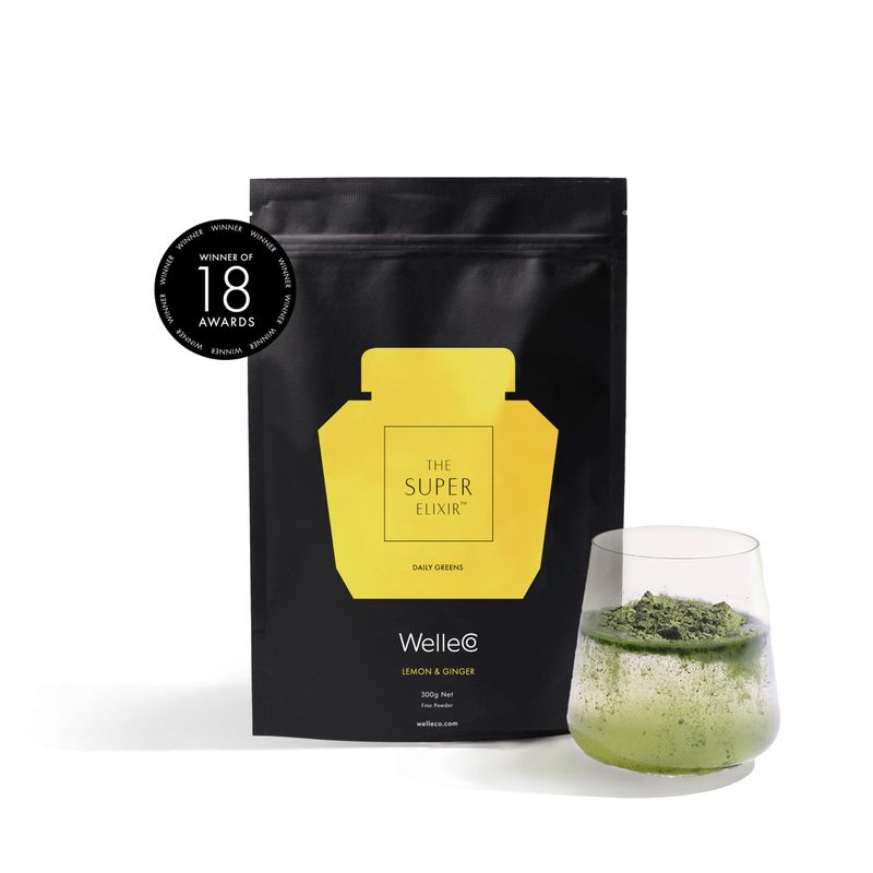 WelleCo The Super Elixir Daily Greens Powder, Probiotic Drink Mix with Whole Foods, Gluten Free ...