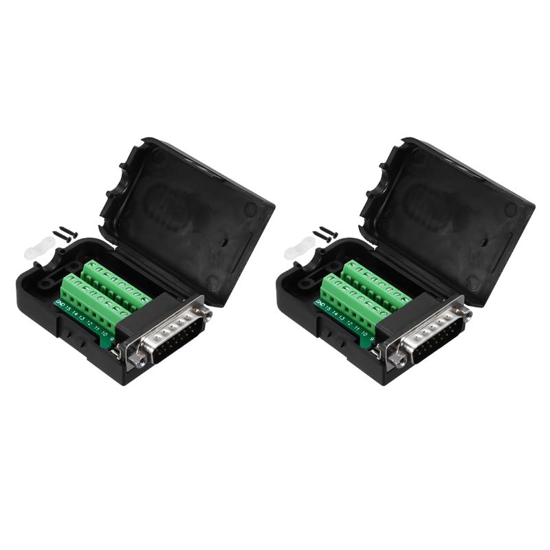 sourcing map D-sub DB15 Breakout Board Connector with Case 15 Pin 2 Row Male Port Solderless ...