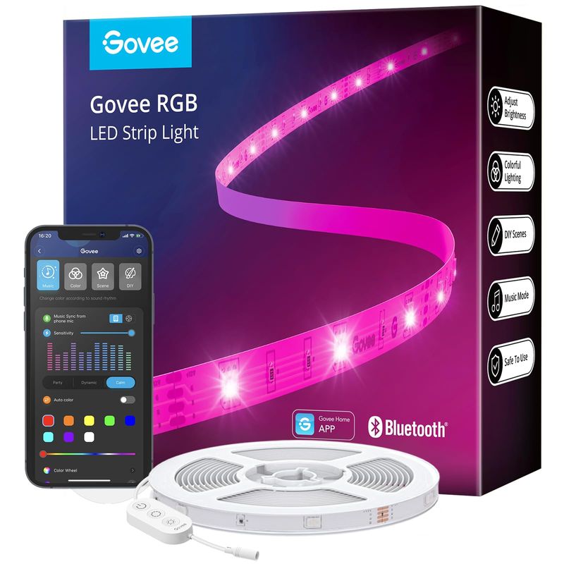 Govee 100ft LED Strip Lights, Bluetooth RGB LED Lights with App Control ...