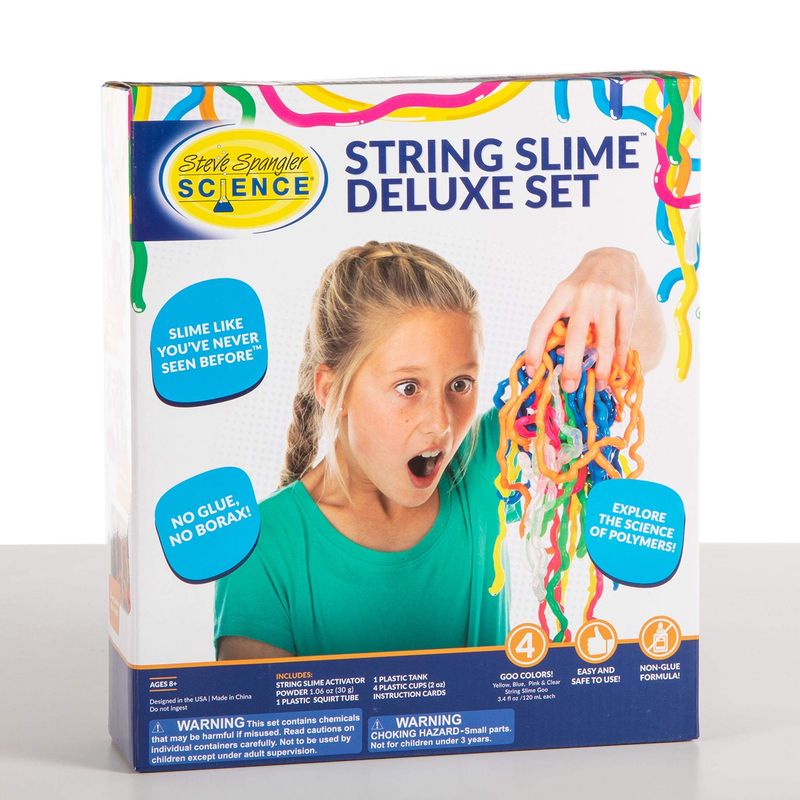 Steve Spangler Science String Slime Deluxe Kit, includes Pink, Blue, Yellow & Clear (3.4 oz ...