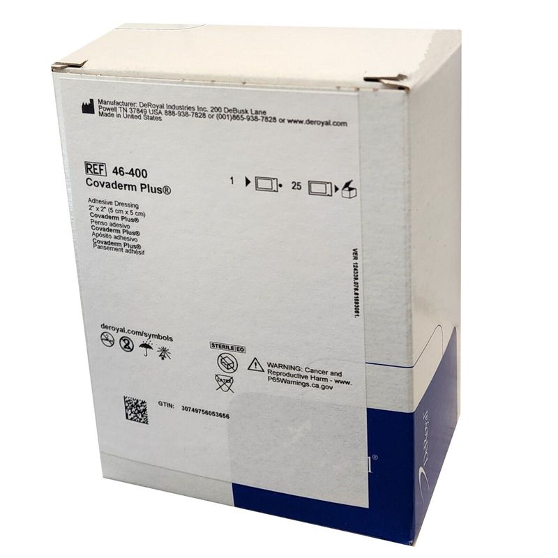 *25-Packs* DeRoyal Covaderm Plus Adhesive Dressing 2" x 2" Sterile 46 ...